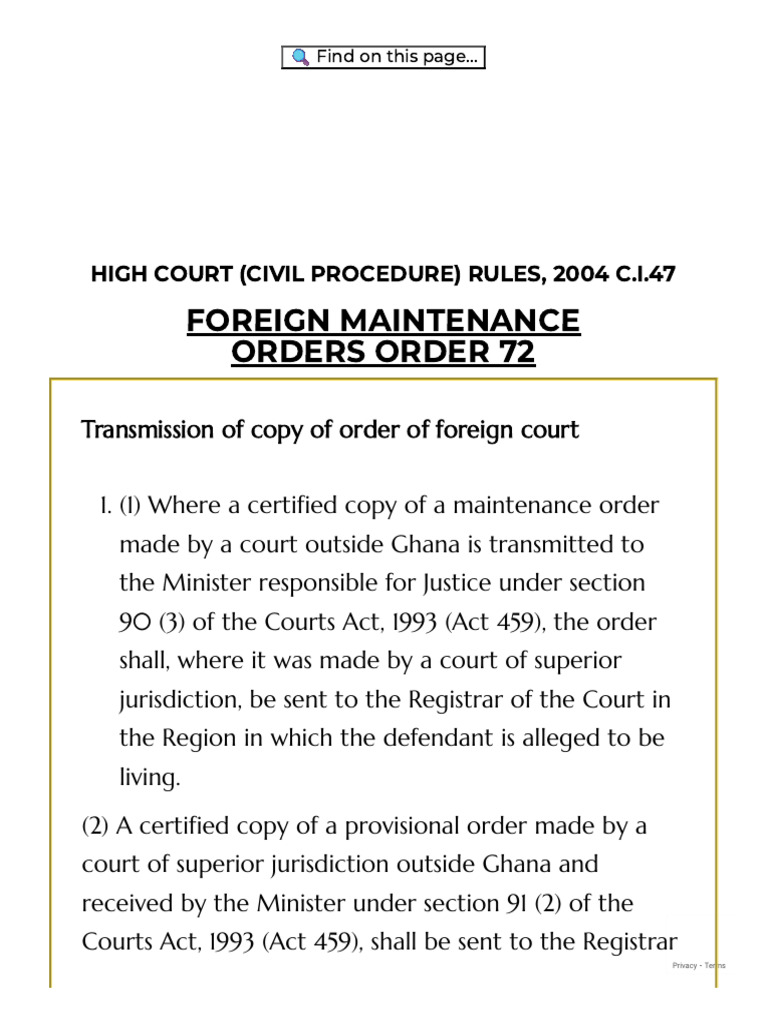 Foreign Maintenance Orders in Ghana | PDF | Political Law | Separation ...