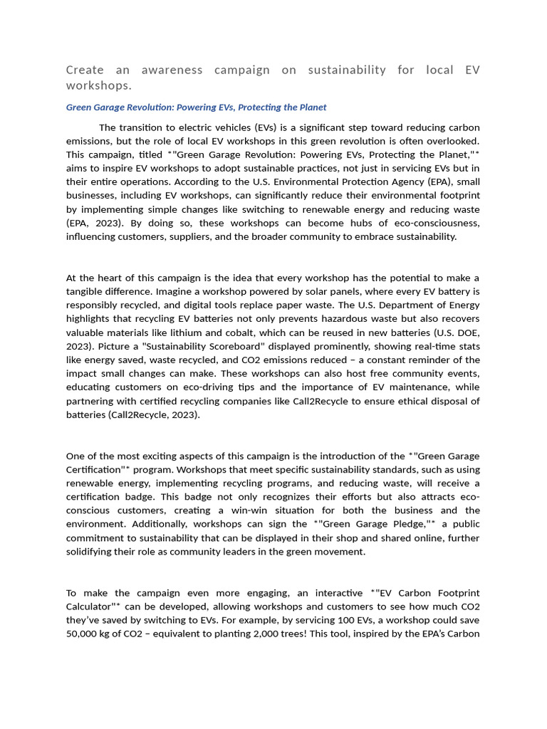 Green Garage Revolution Campaign | PDF | Electric Vehicle | Sustainability