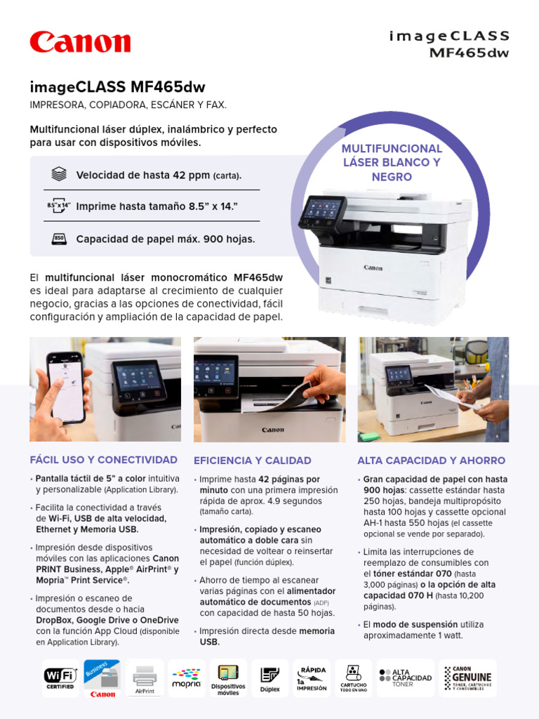 1111 Brochure ImageCLASS MF465 | PDF | Impresora (Computación) | USB