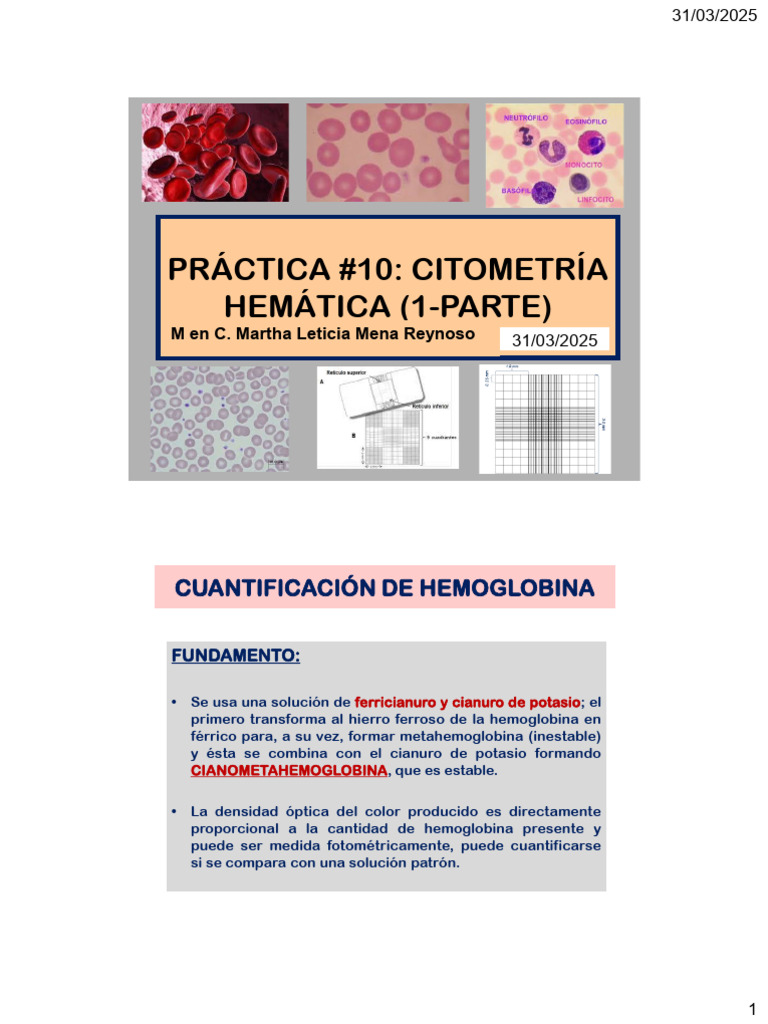 1 - Parte - Prácticas Citometría Hemática Manual | PDF | Sangre | Leucocito