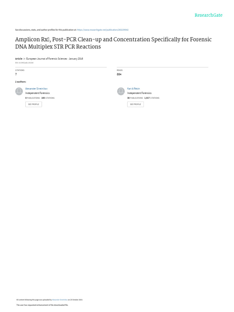 Forensic DNA Post-PCR Clean-up Method | PDF | Polymerase Chain Reaction ...