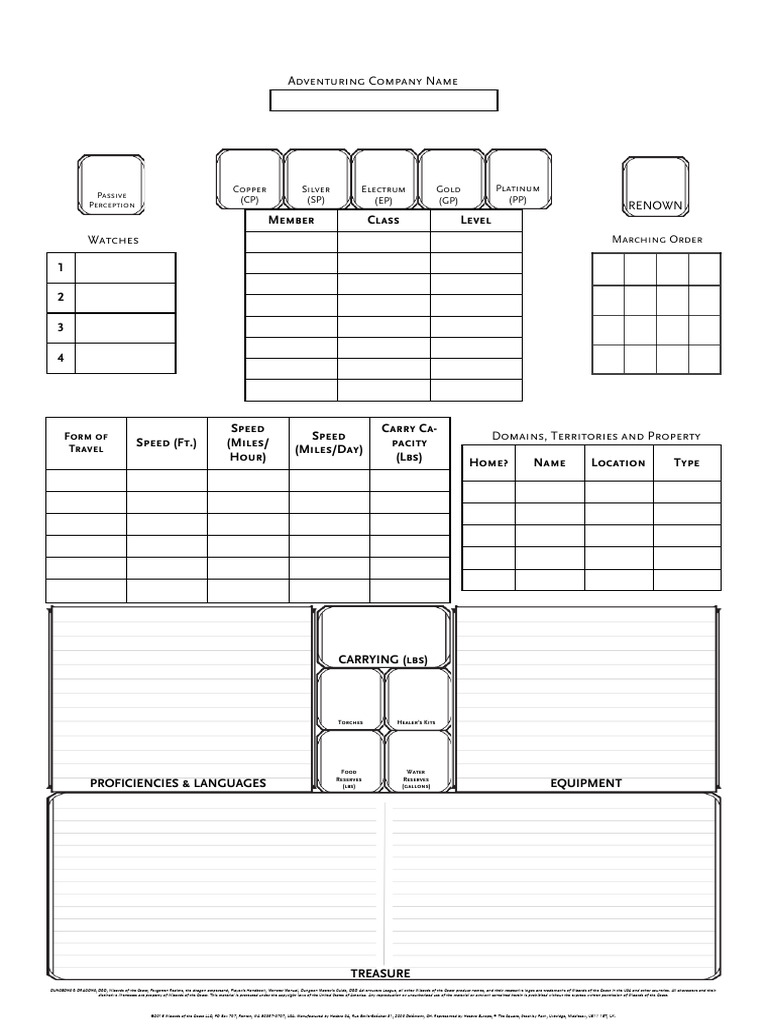 D&D Adventuring Company Overview | PDF | Wizards Of The Coast ...