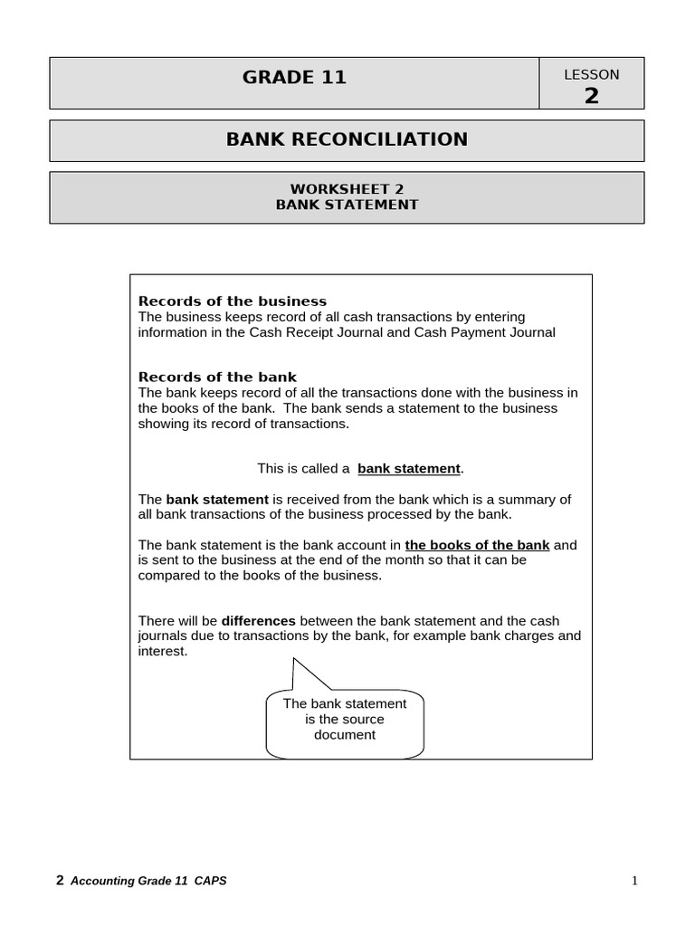 Grade 11 Bank Reconciliation Guide | PDF | Banks | Debits And Credits