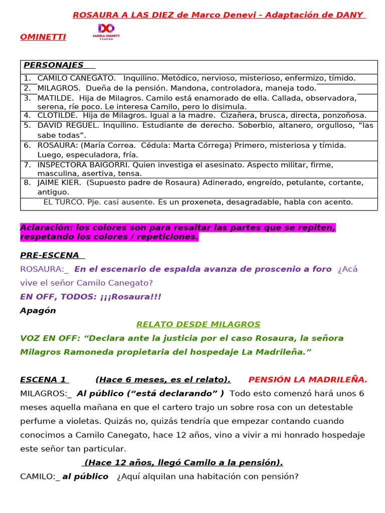 2025 Adaptac. Dany Ominetti Rosaura A Las Diez de Marco Denevi | PDF ...