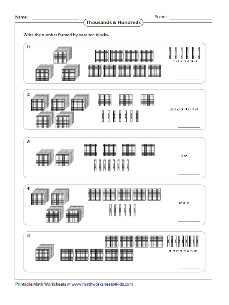 Counting Base Ten Blocks Worksheet Grade 3 | PDF
