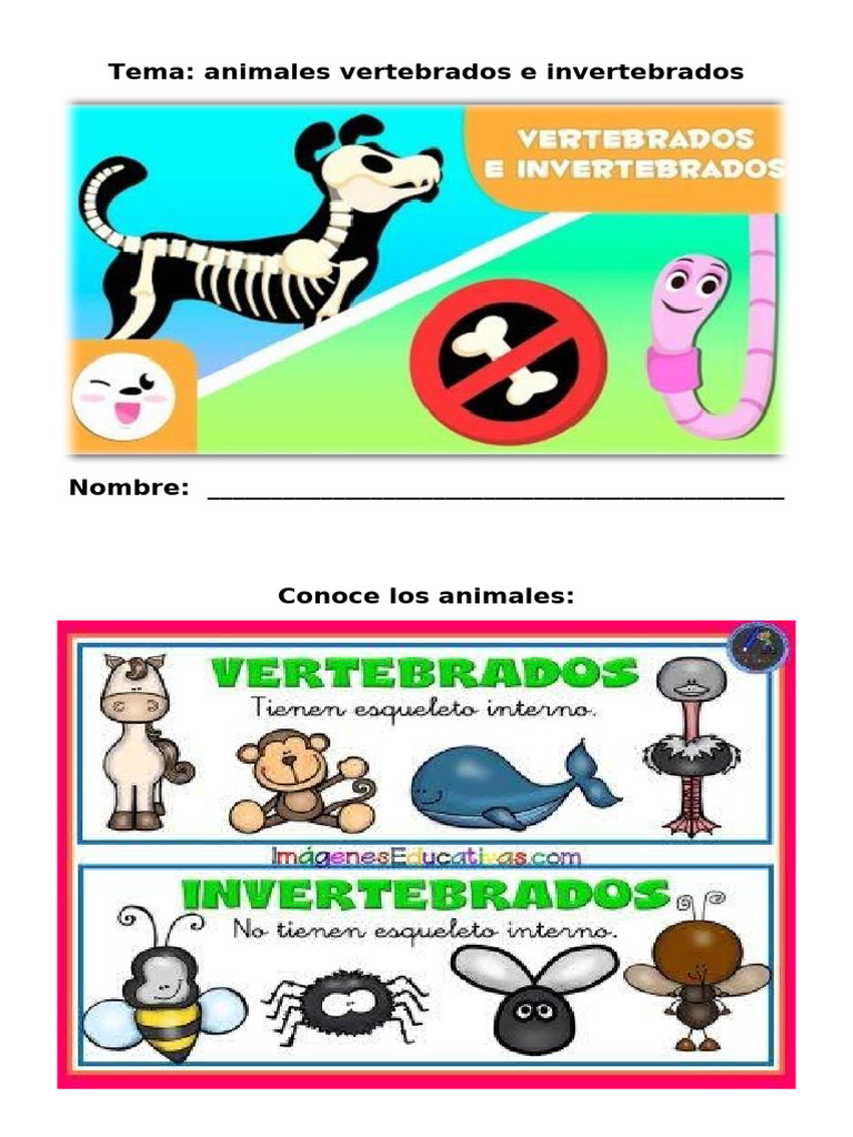 Tema Animales Vertebrados y Invertebrados | PDF
