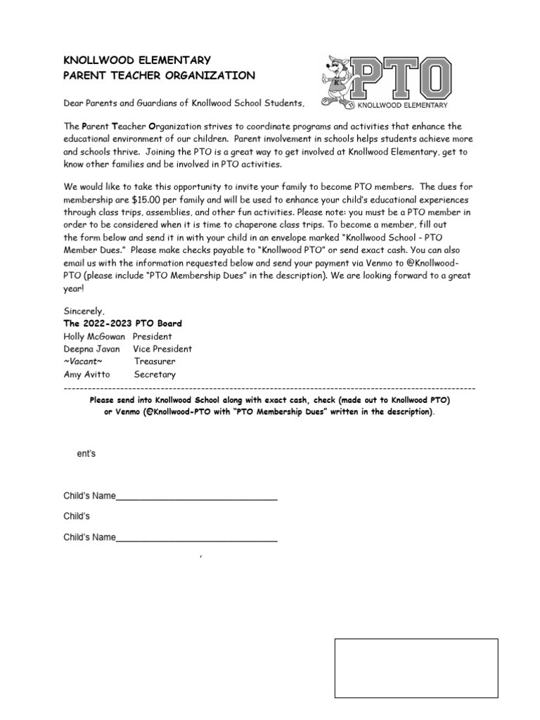 Knollwood PTO Membership Form 22-23 | PDF