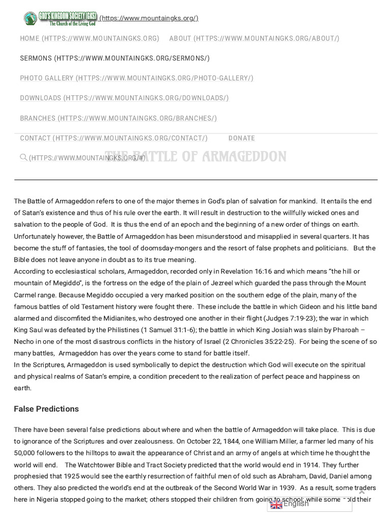 The Battle of Armageddon - God's Kingdom Society | PDF | Armageddon | Satan