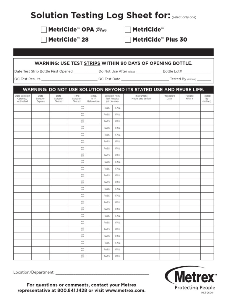 MetriCide Disinfection Log Sheet | PDF