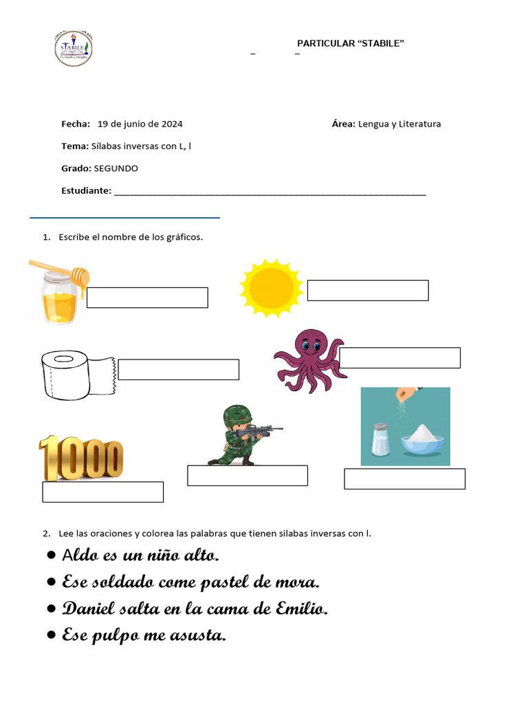 19 de Junio 25, Sílaba Inversa Con L | PDF