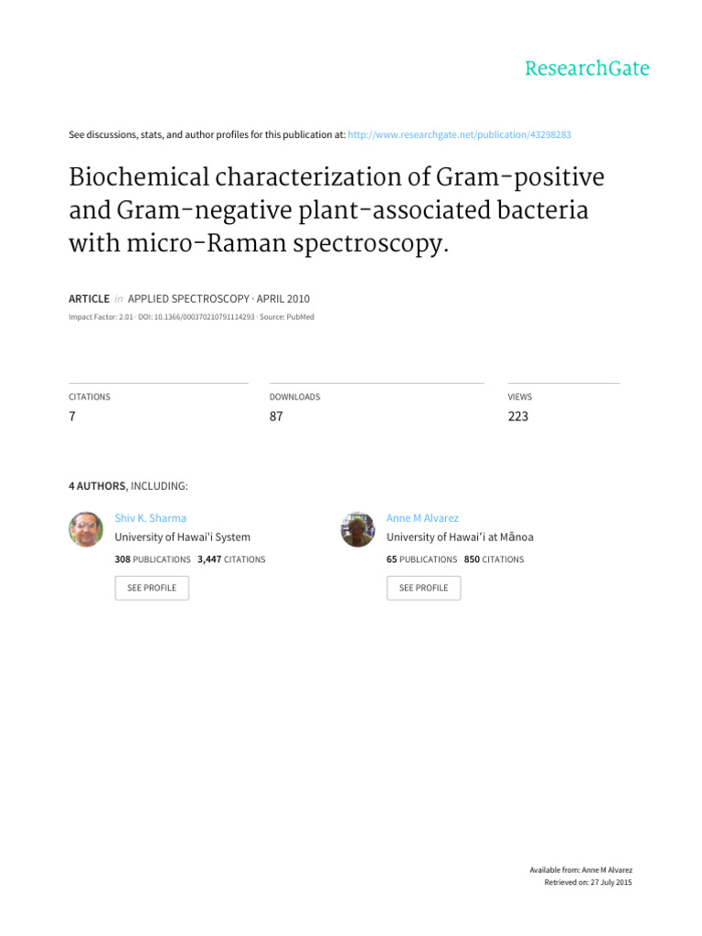 Biochemical Characterization of Gram-Positive and Gram-Negative Plant ...