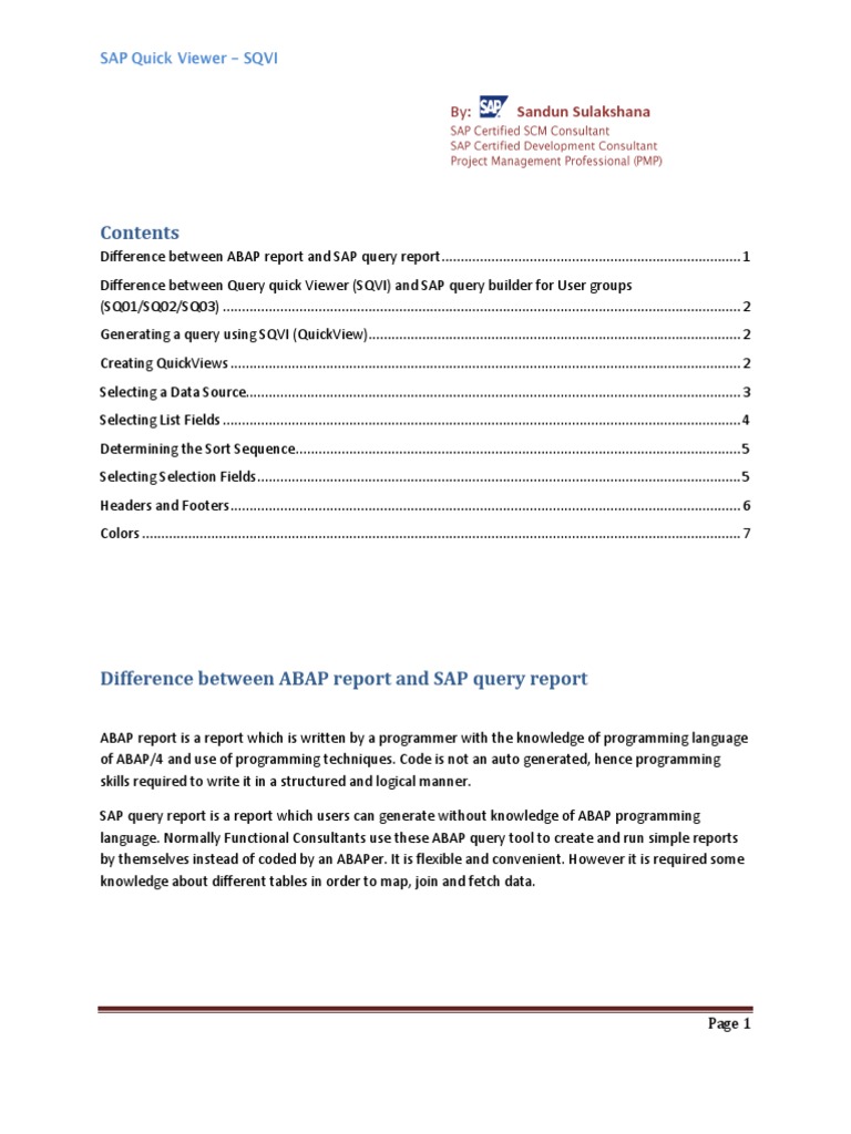SAP SQVI QuickViewer Guide | PDF | Information Retrieval | Databases