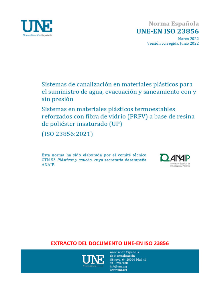 Norma UNE-EN ISO 23856:2022 | PDF | Fibra de vidrio | Materiales