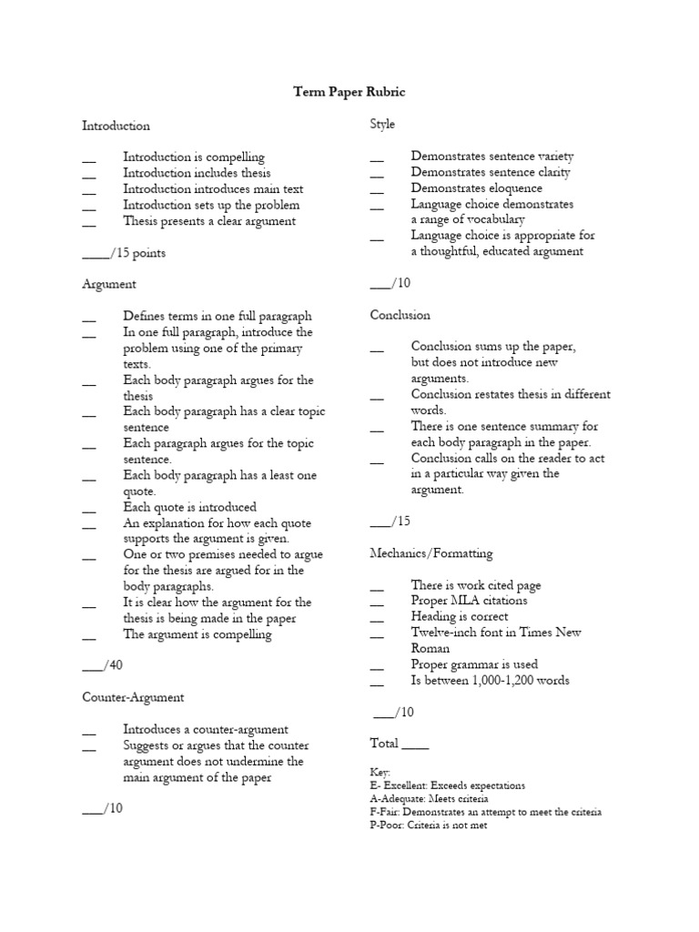 Term Paper Evaluation Rubric Guide | PDF | Argument | Thesis