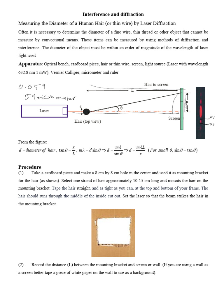 Lab6 - Measuring The Diameter of A Human Hair by Laser Diffraction ...