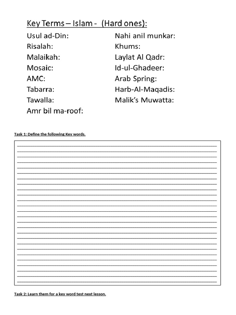 Islam Key word revision task | PDF | Learning | Cognition