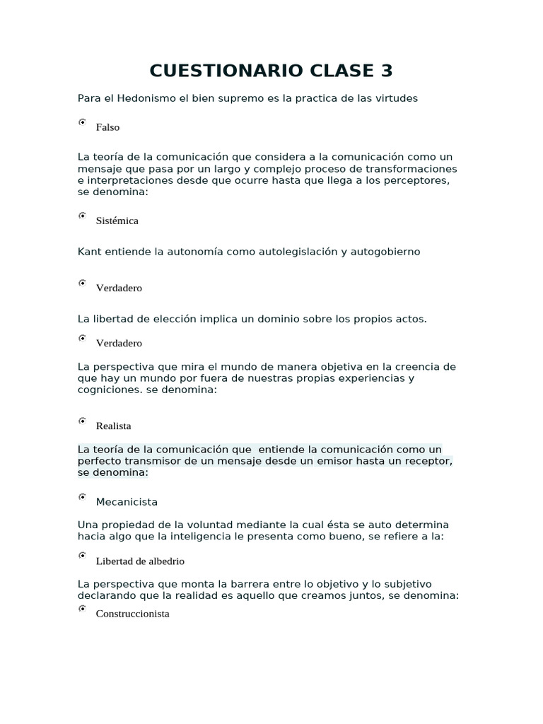 Cuestionario Clase 3 | PDF