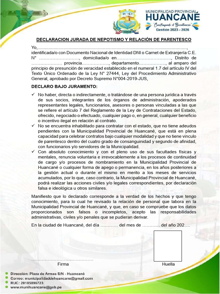 Declaración Jurada de Nepotismo | PDF | Justicia | Crimen y violencia