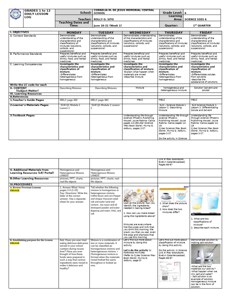 DLL 23 Science Sses q1 Week1 | PDF | Mixture | Chemical Substances