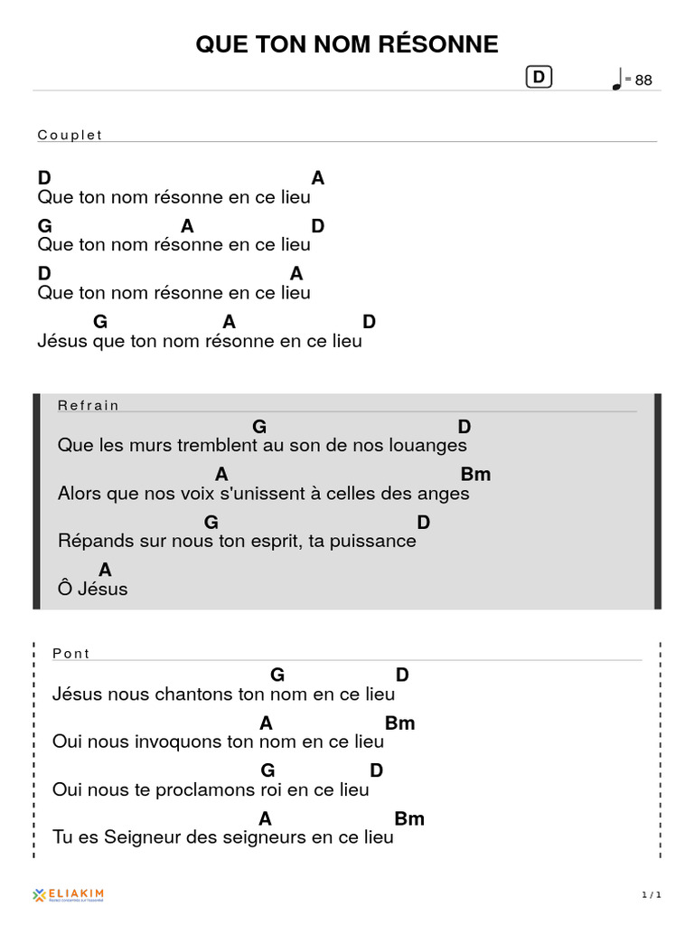 Que ton nom résonne en ce lieu | PDF
