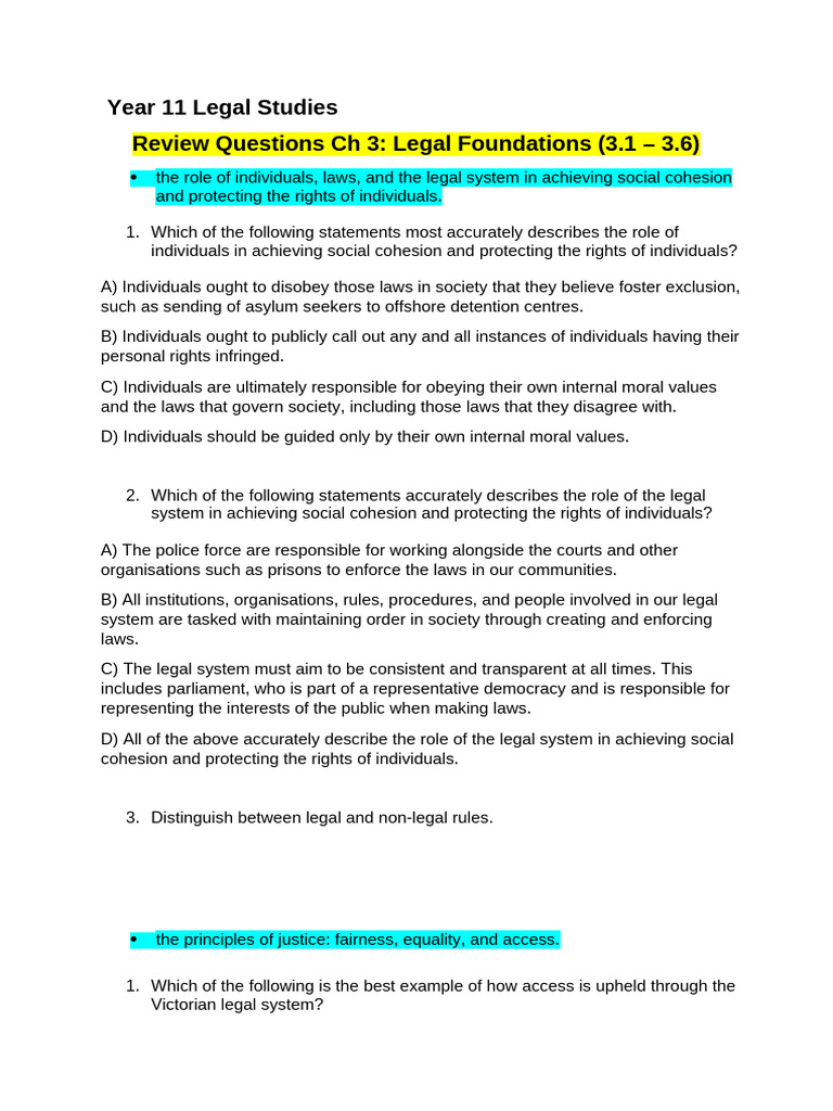 Year 11 Legal Studies Review Questions | PDF | Common Law | Crime ...