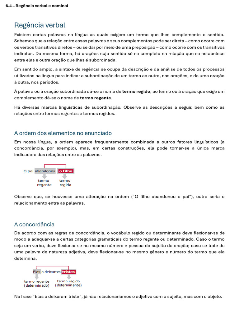 Regência Verbal e Nominal Explicada | PDF | Linguística | Sintaxe
