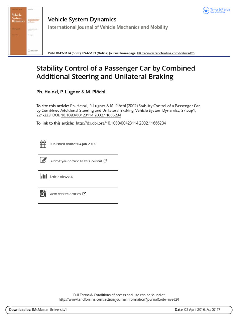 Stability Control of A Passenger Car by Combined Additional Steering ...