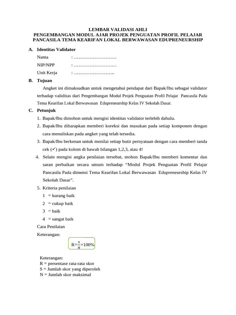 Angket Validasi Ahli Modul Ajar | PDF