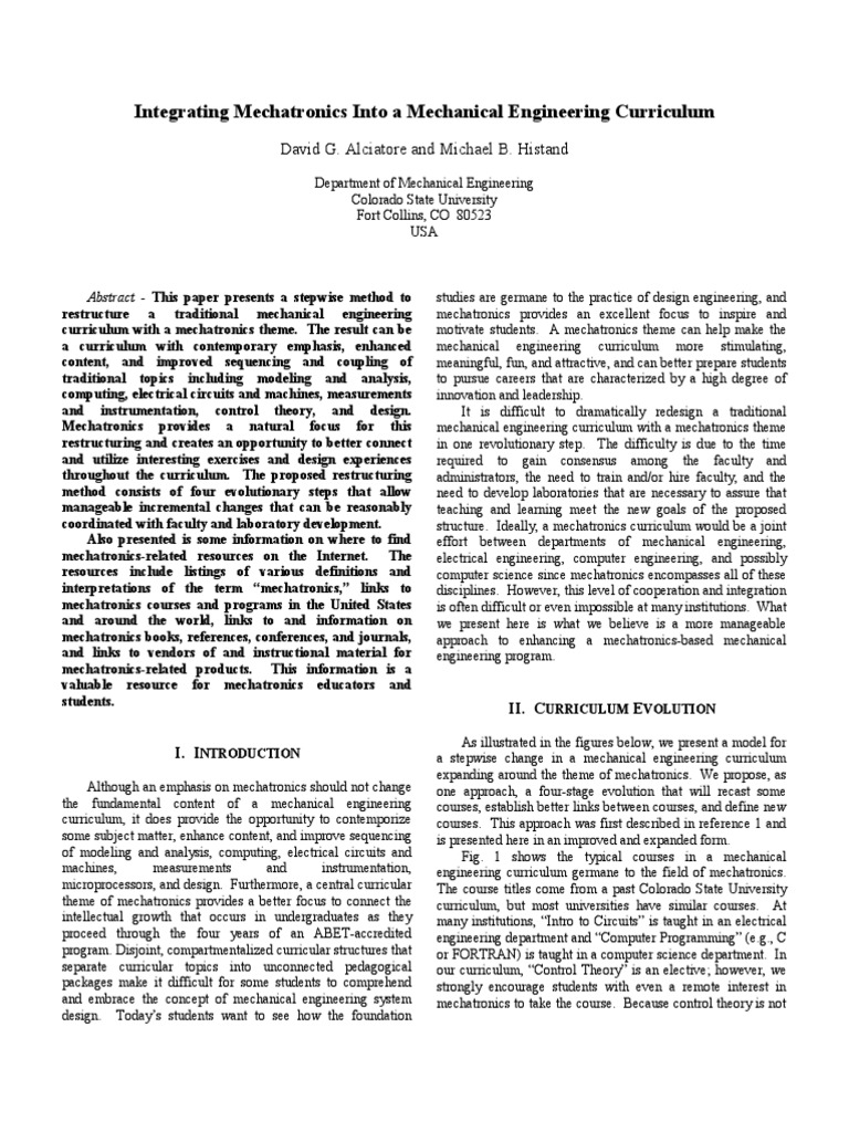 Mechatronics Curriculum White Paper | PDF | Mechatronics | Curriculum