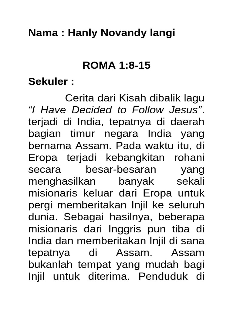 Khotbah Roma 1:8-15 dan Kesaksian Nokseng | PDF