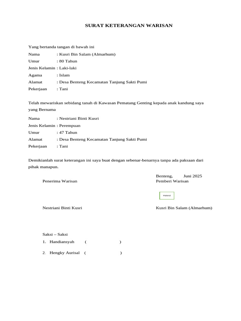 Surat Keterangan Warisan | PDF
