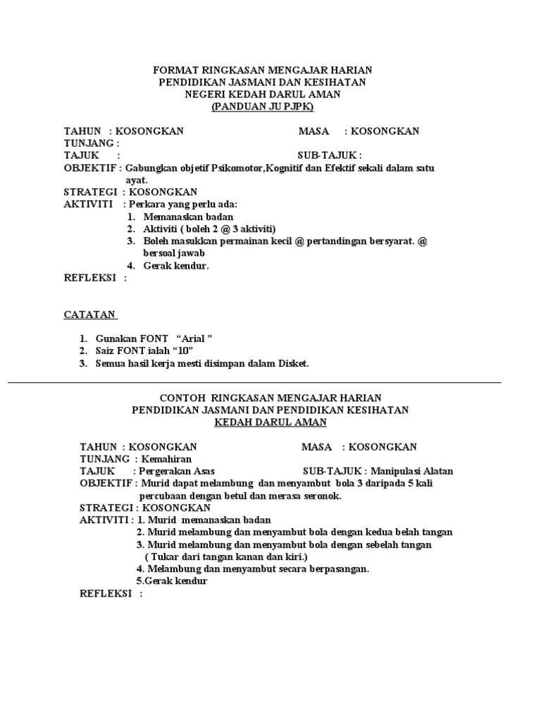 Format Ringkasan Mengajar Harian | PDF