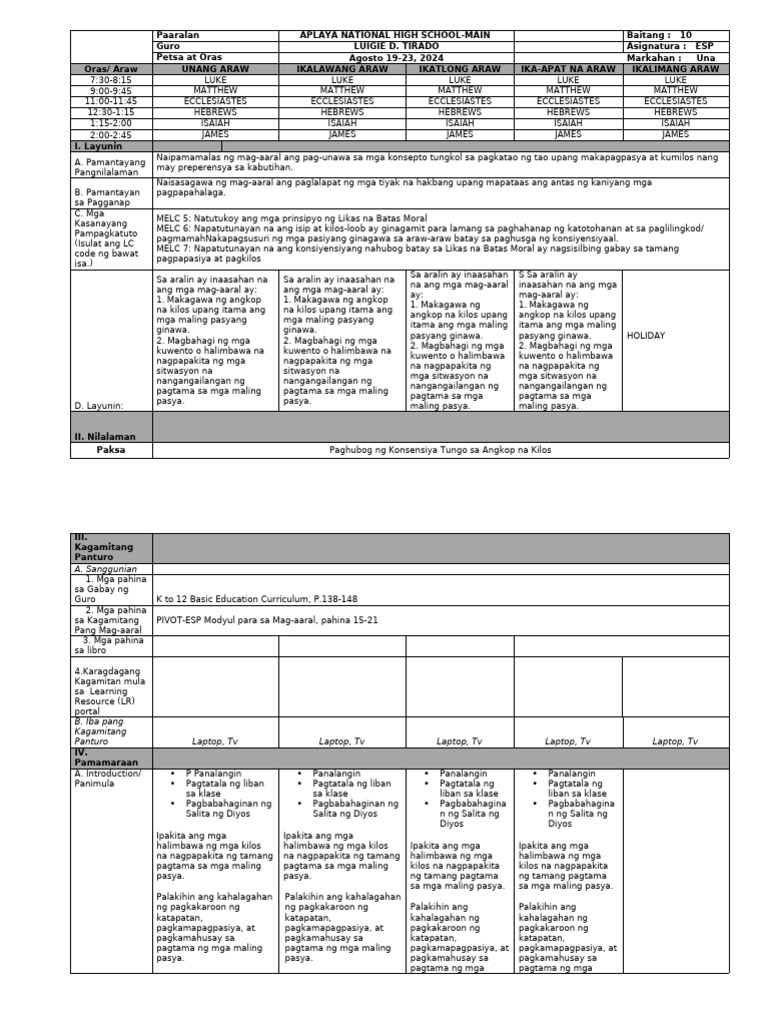 DLL EsP10 Q1 WEEK4 | PDF