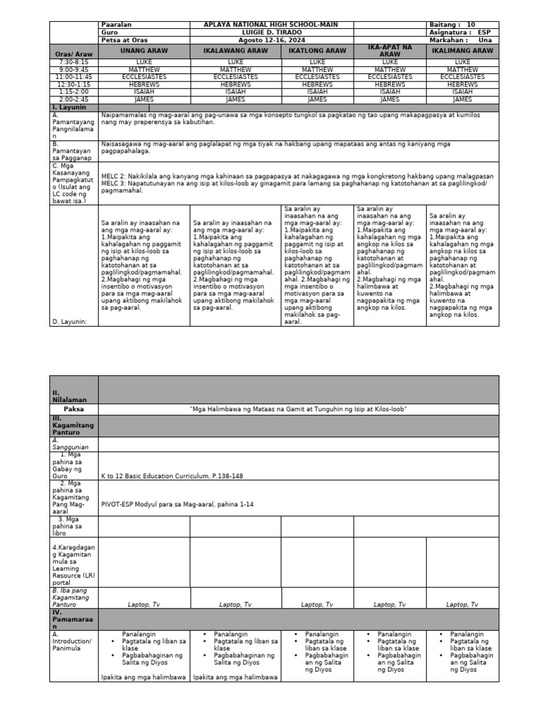 DLL EsP10 Q1 WEEK2 | PDF