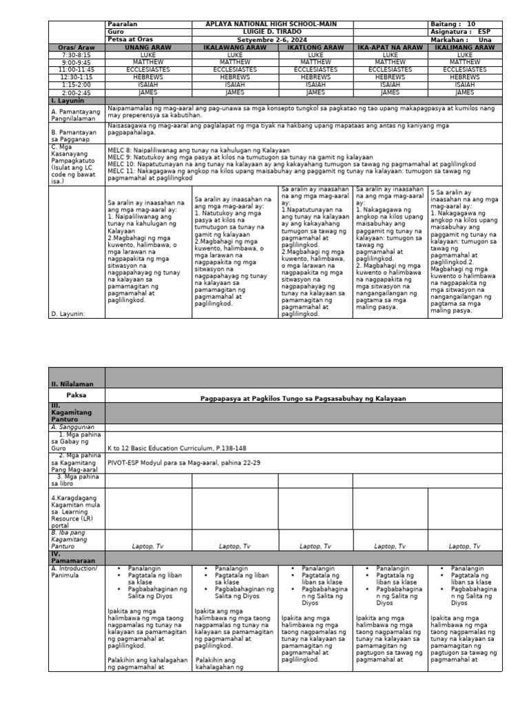 DLL EsP10 Q1 WEEK6 | PDF