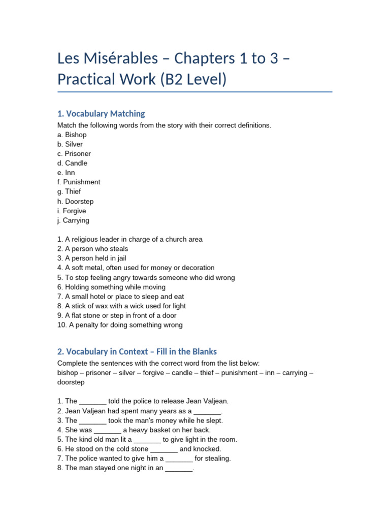 Les Miserables B2 Worksheet | PDF | Les Misérables