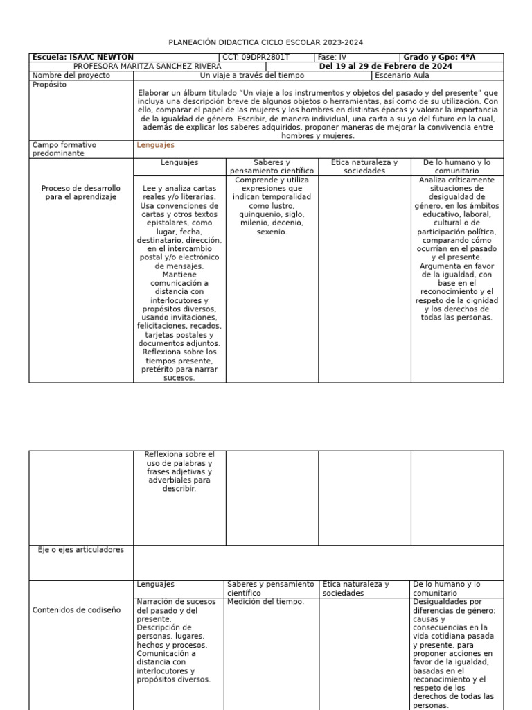 Proyecto: Un viaje a través del tiempo | PDF