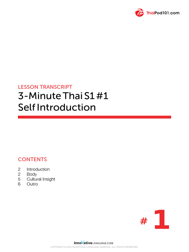 ThaiPod101 3min 01 Script | PDF | Thai Language | Language Families