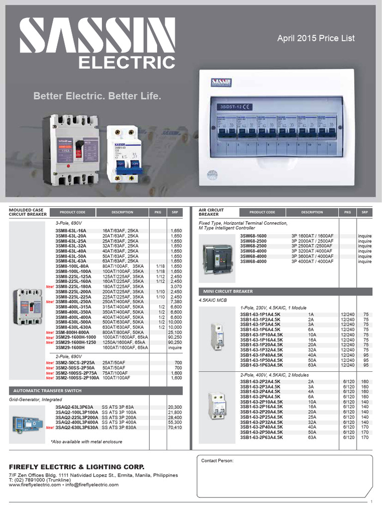SASSIN Electric Price List | PDF | Relay | Switch
