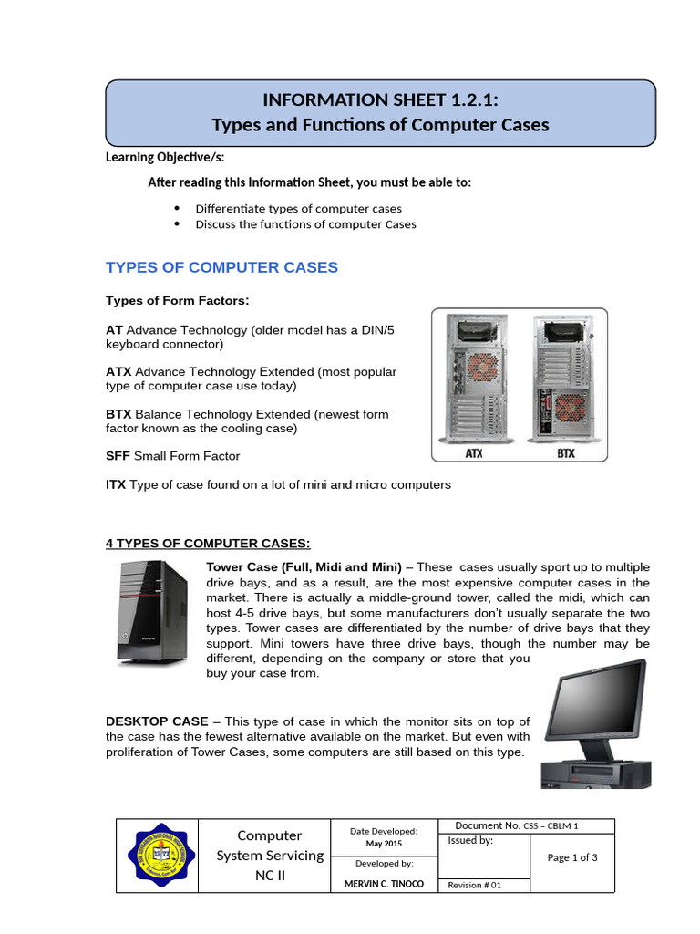 Lesson 1.2.1 Types and Functions of Computer Cases | PDF | Laptop ...