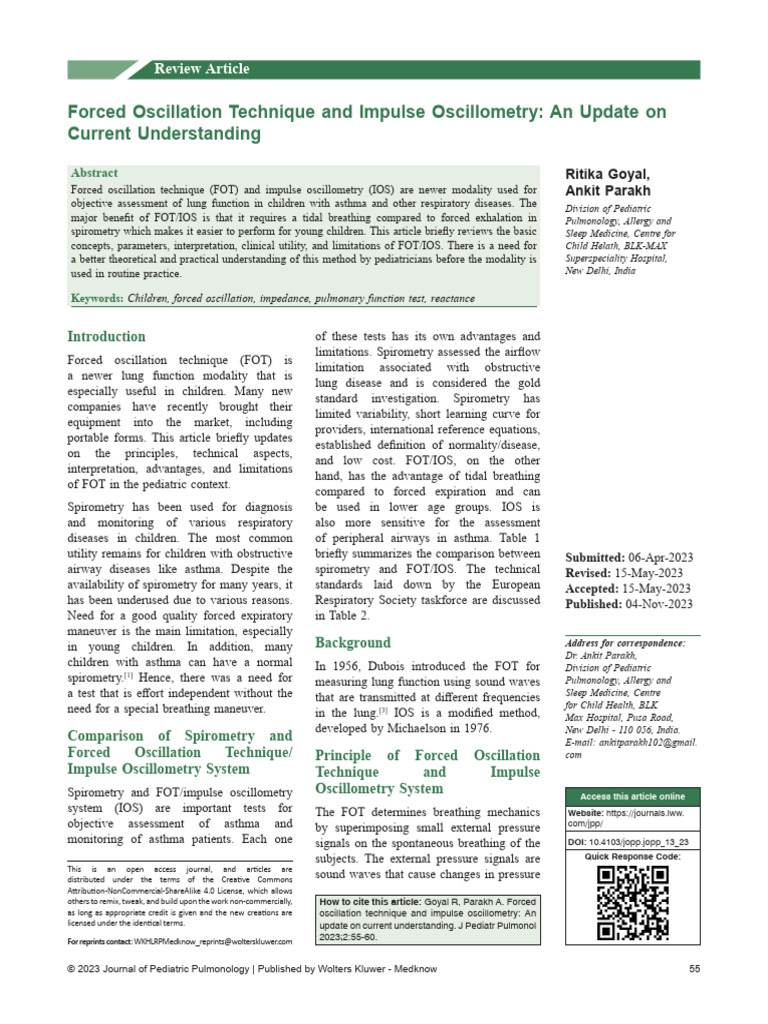 FOT and IOS in Pediatric Lung Assessment | PDF | Respiratory Tract | Lung