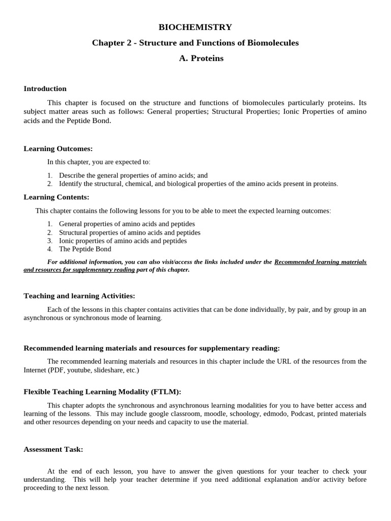 BIOCHEMISTRY Chapter 2A Module | PDF | Amino Acid | Chirality (Chemistry)