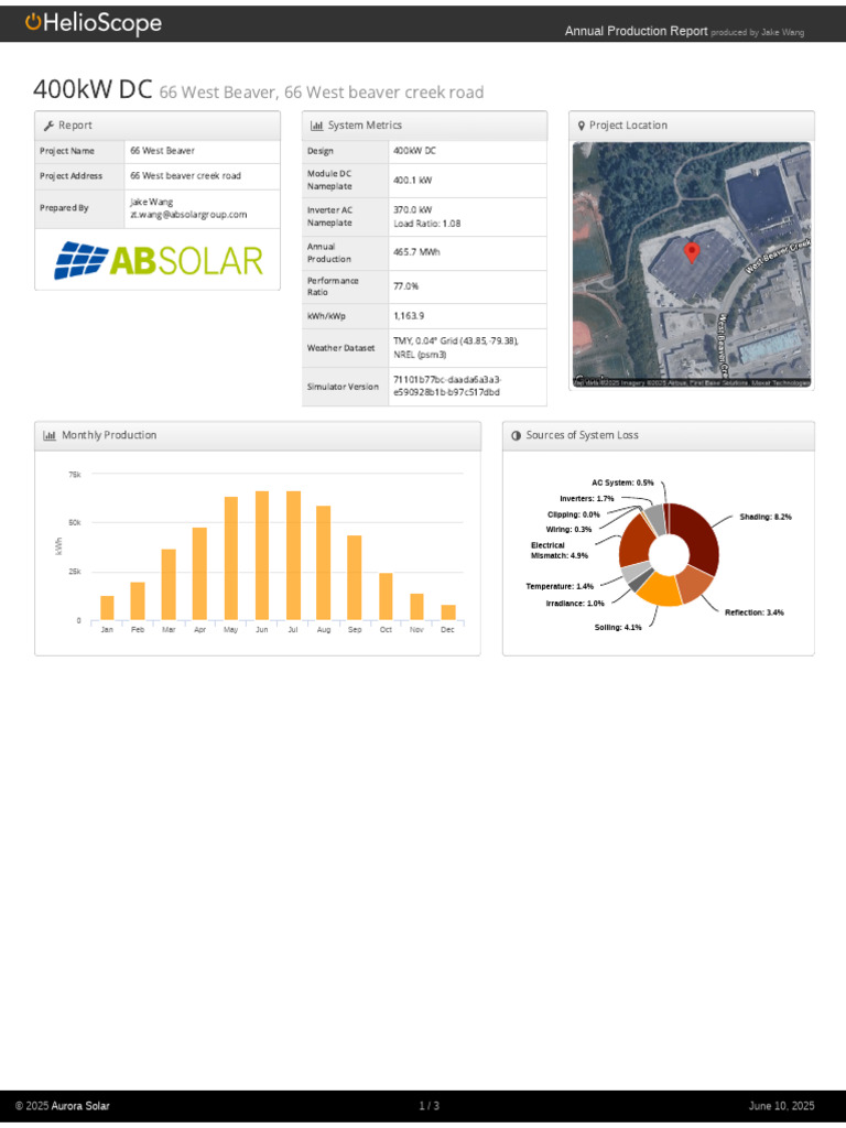 Helioscope Simulation 16459821 Summary | PDF | Energy Technology ...