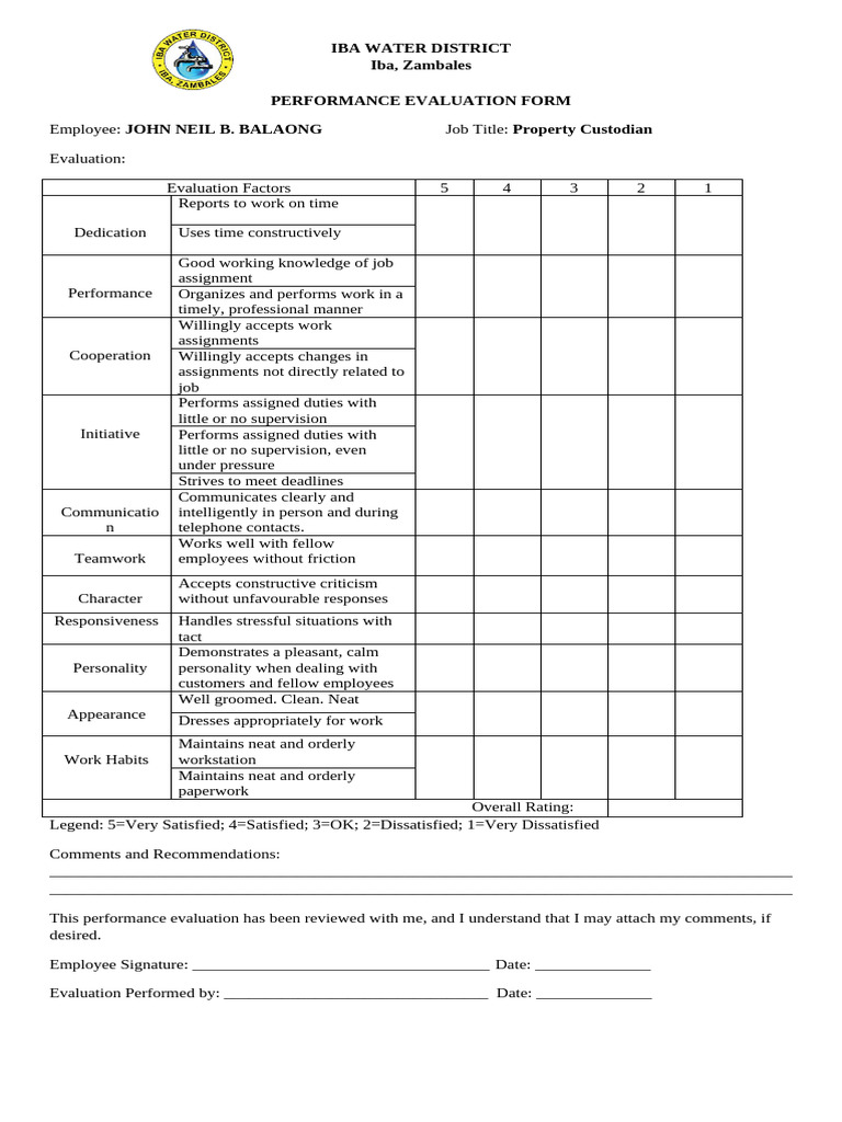Performance Evaluation Form | PDF | Performance Appraisal | Applied Psychology