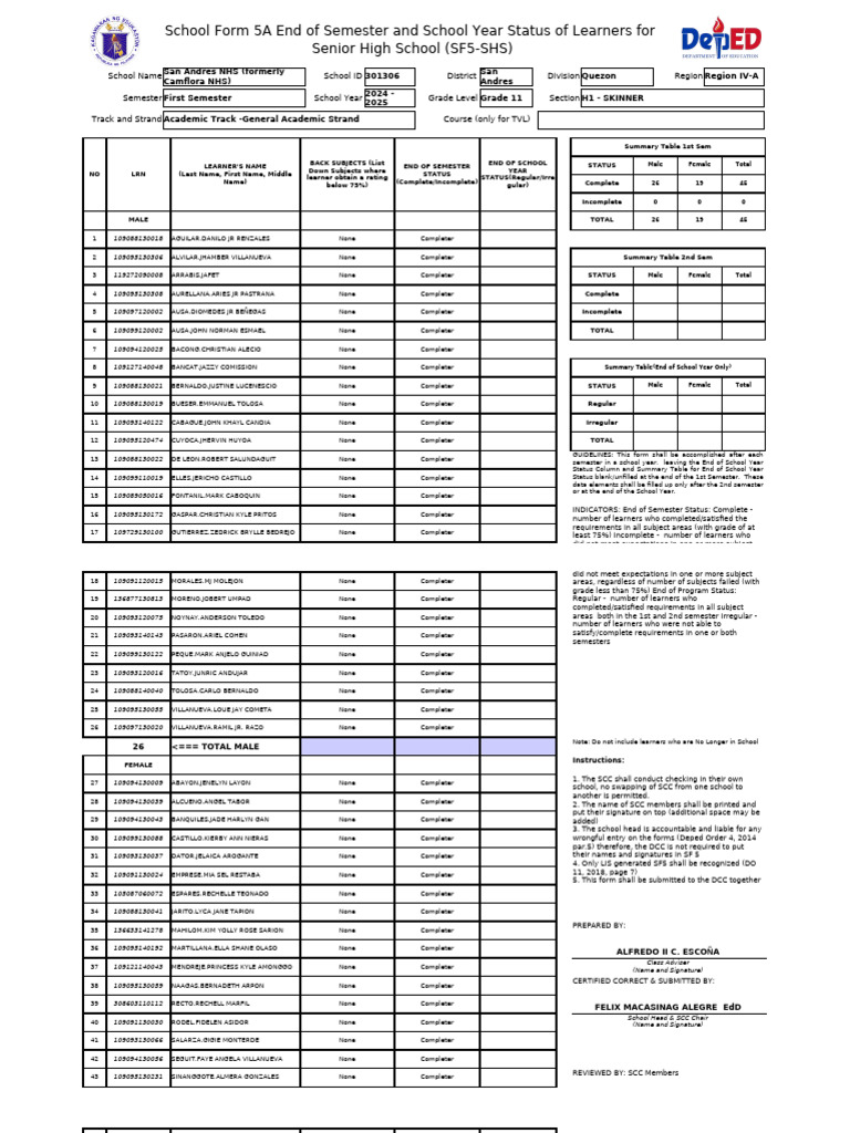 Sf5 - Humss 1 Skinner 1st Sem | PDF