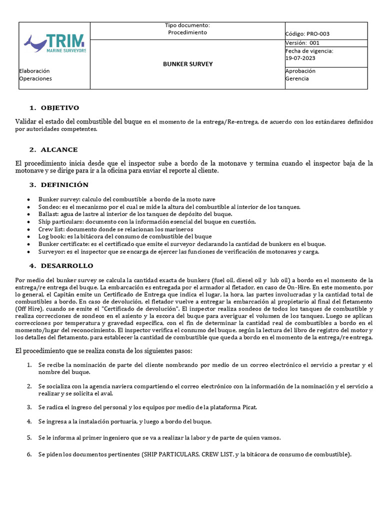 Procedimiento de Bunker Survey | PDF