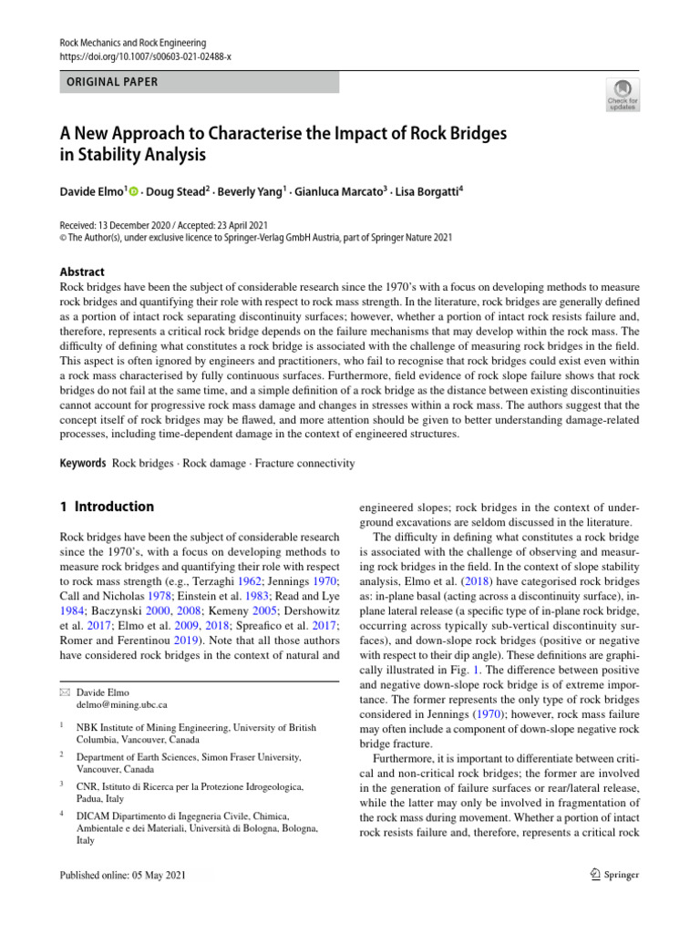 Characterizing Rock Bridges in Stability Analysis | PDF | Strength Of ...