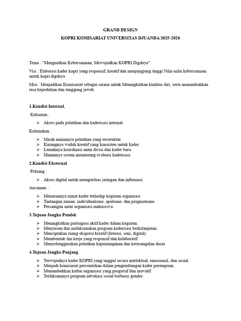 Grand Design Kaderisasi KOPRI 2025-2026 | PDF
