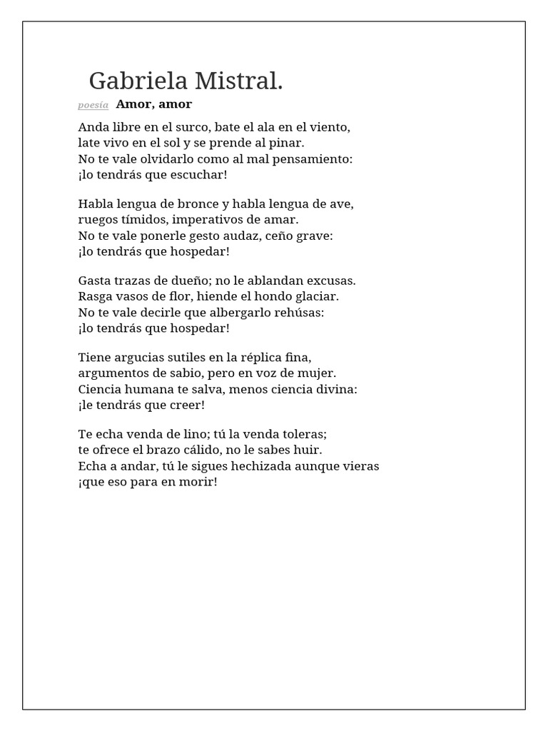 Poemas de amor de Gabriela Mistral | PDF