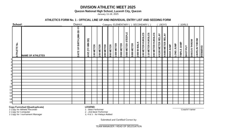 Division Meet Athletics Entry Form | PDF | Track And Field | Sport Of ...